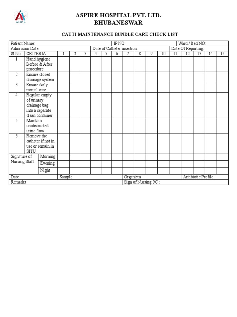 Cauti Maintenance Bundle Check List | PDF