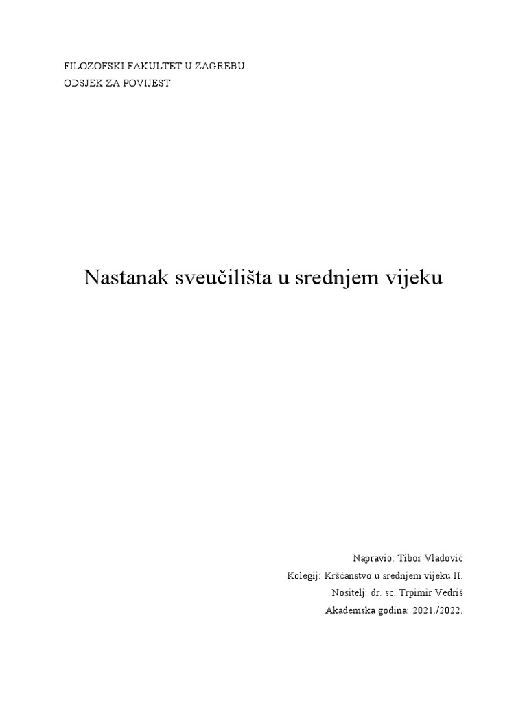 Nastanak Sveučilišta U Srednjem Vijeku | PDF