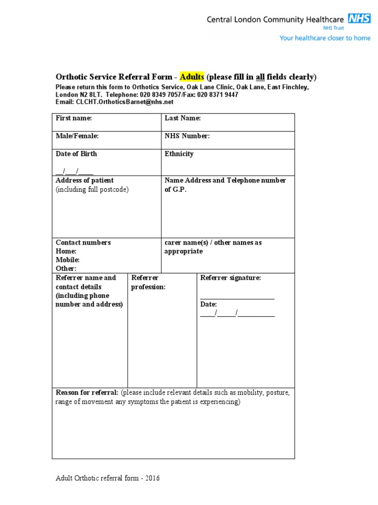 Adults Orthotic Referral Form | PDF