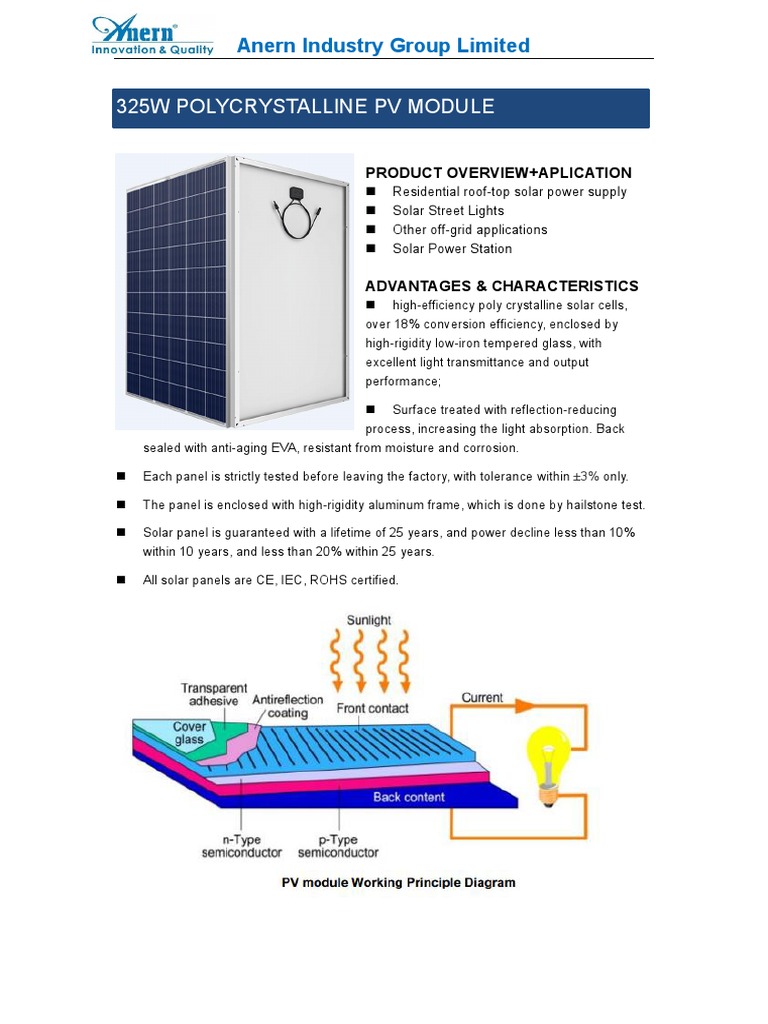 325w Poly Solar Panel Specs | PDF | Solar Panel | Solar Energy