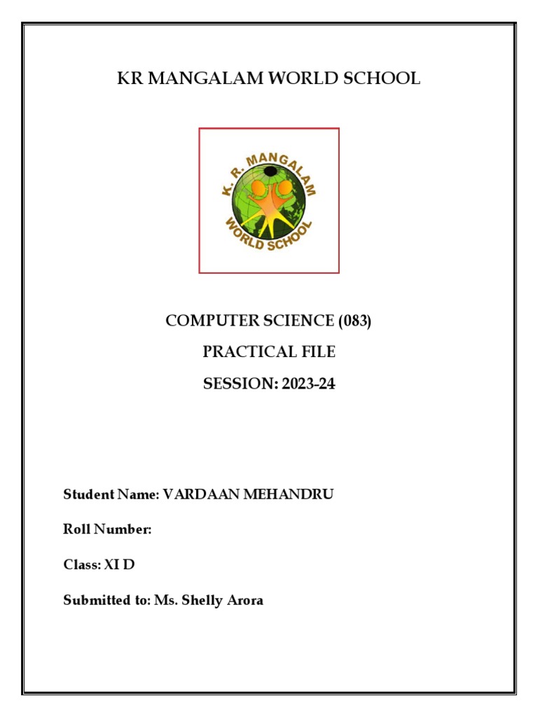 practical file front page class 11 | PDF