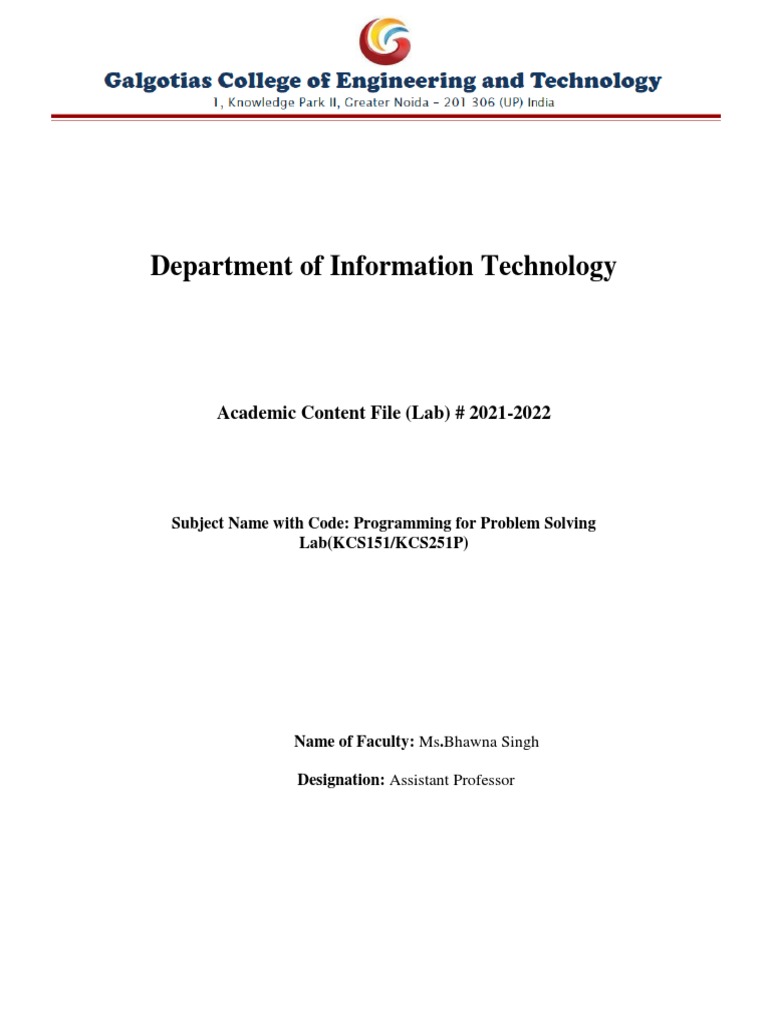 14 Kcs151p 251p Prog For Prob Solving Pdf Pointer Computer Programming Computer Program 