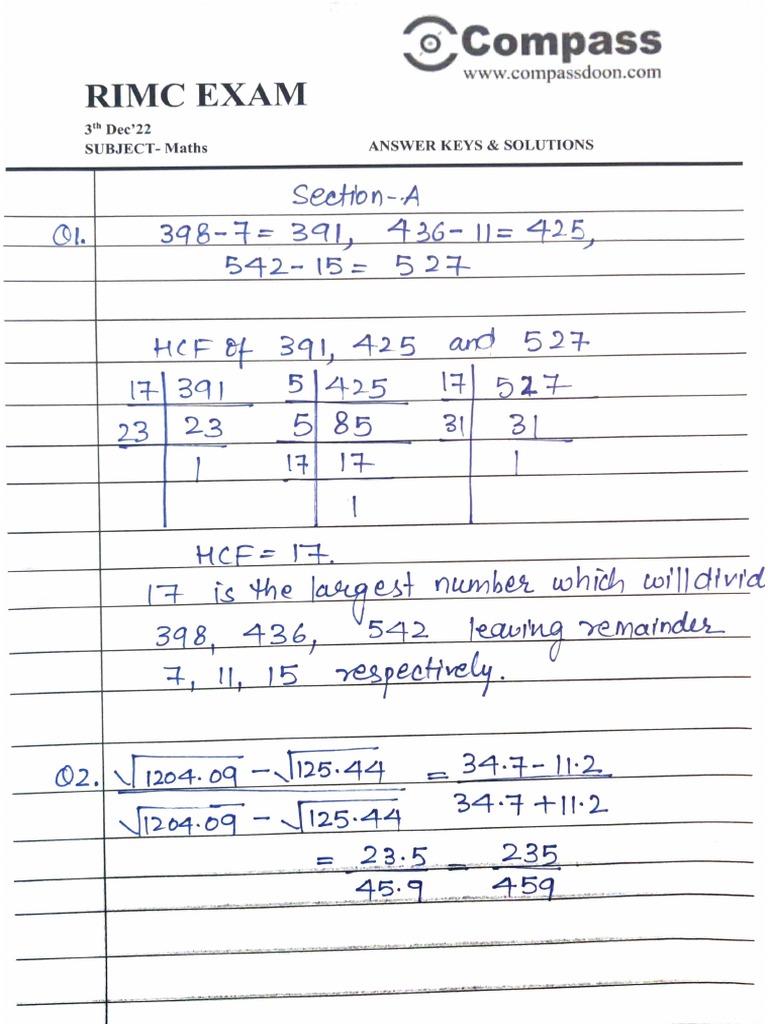 RIMC-MATHS-DEC-2022-SOLUTION | PDF