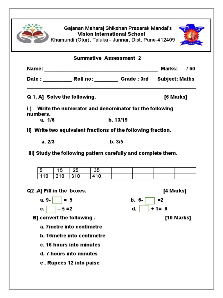 Sa2 3rd Maths | PDF | Notation | Mathematics
