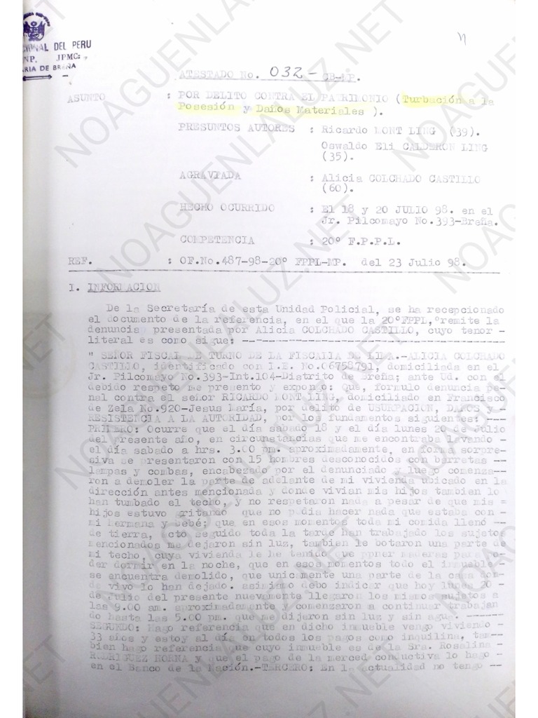 ATESTADO No. 032-OB-MP 1 SET 1998. Caso Ricardo MONT LING. 5p | PDF