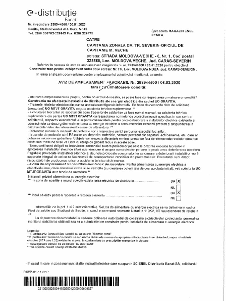 Aviz Amplasament Enel Nou | PDF