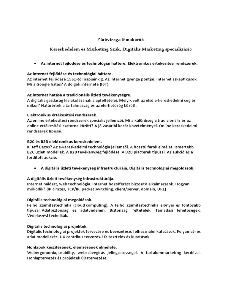 Záróvizsga Témakörök Digitális Marketing | PDF