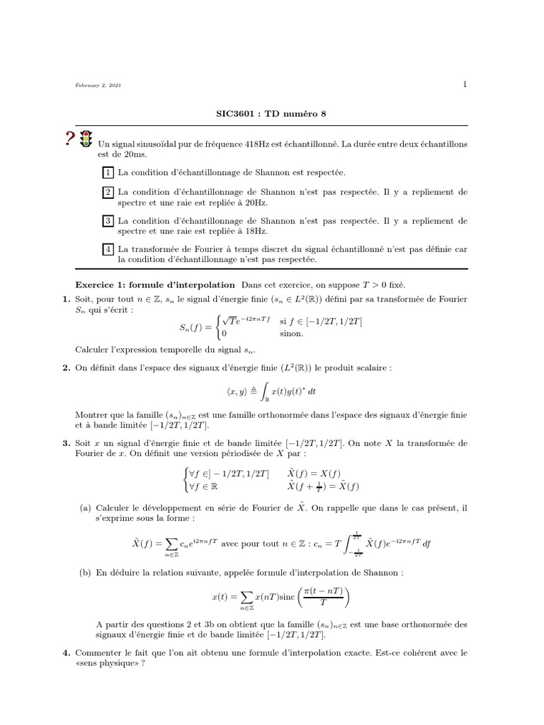 TD08 | PDF | Échantillonnage (signal) | Mathématiques