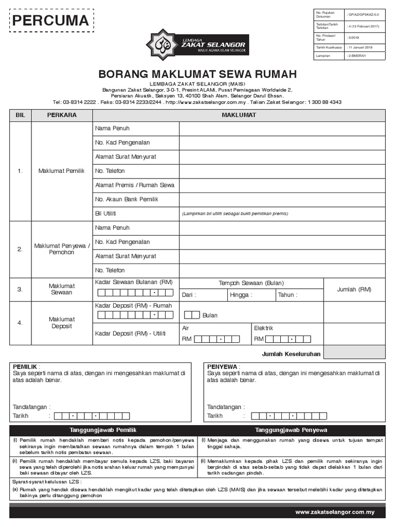 FA-BORANG MAKLUMAT SEWA RUMAH (with header) | PDF