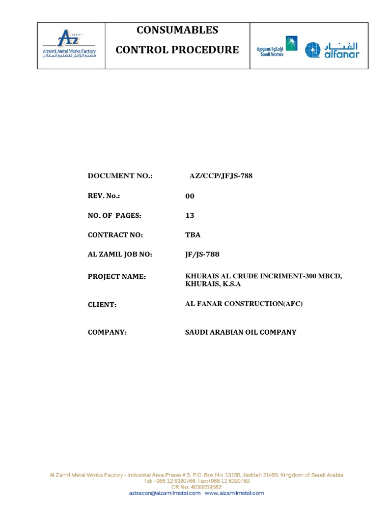 Consumables Control Procedure | PDF | Construction | Welding