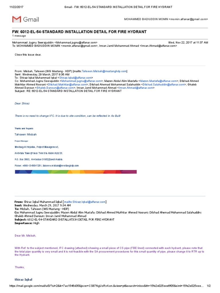 Gmail - FW - 6012-EL-54-STANDARD INSTALLATION DETAIL FOR FIRE HYDRANT | PDF