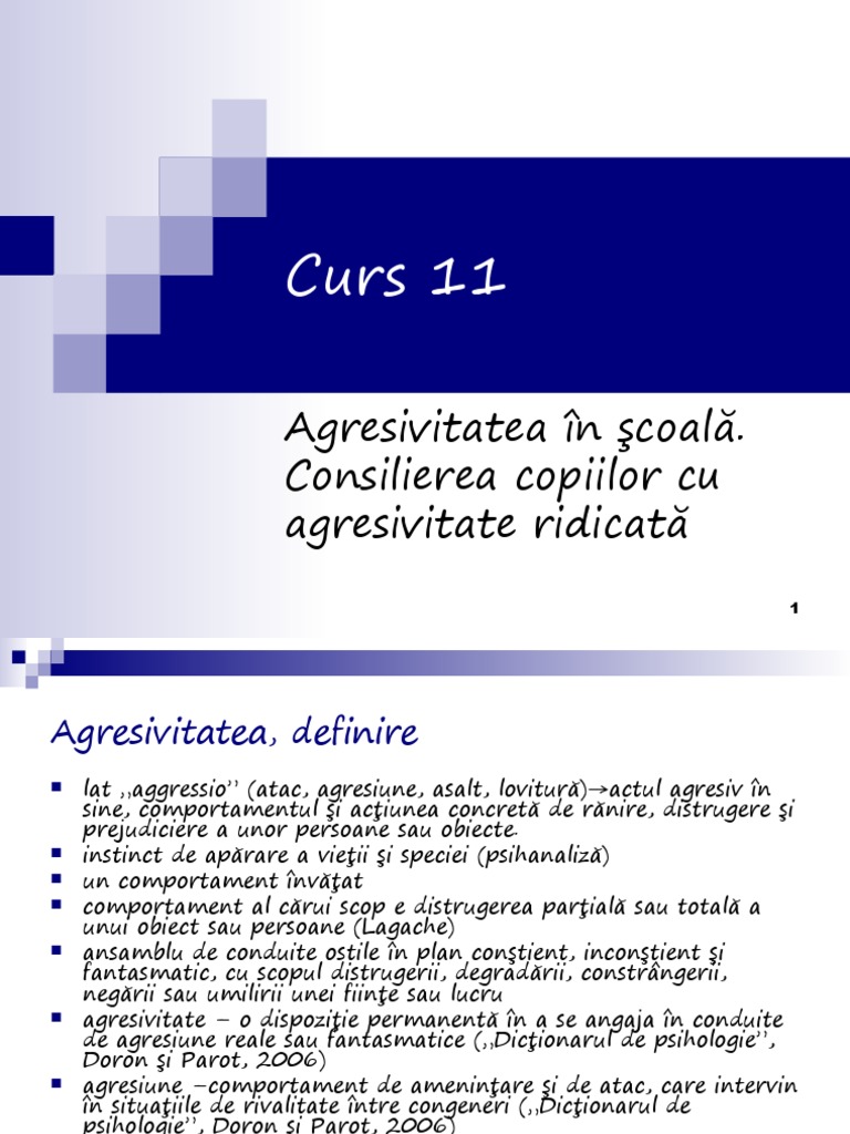 Curs 11 Agresivitatea În Şcoală | PDF