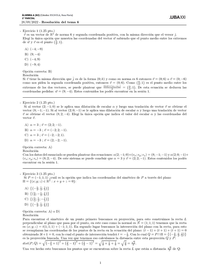 Modelo de parcial Algebra UBA XXI 6 | PDF | Vector Euclidiano | Línea (geometría)