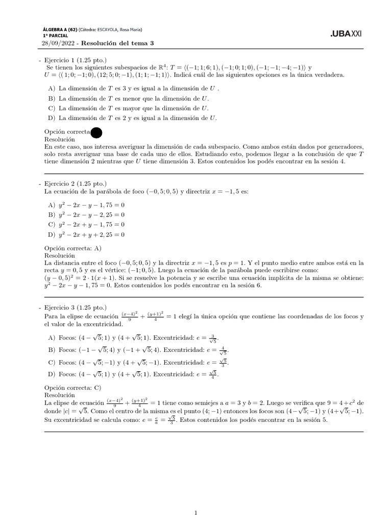 Modelo de Parcial Algebra UBA XXI 3 | PDF | Geometria plana) | Línea (geometría)