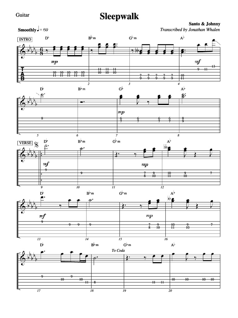 Sleepwalk Sheet Music and Tabs | PDF