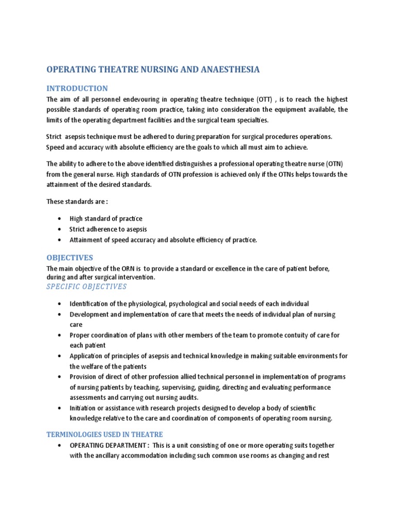 Operating Theatre Nursing and Anaesthesia | Download Free PDF | Surgery ...