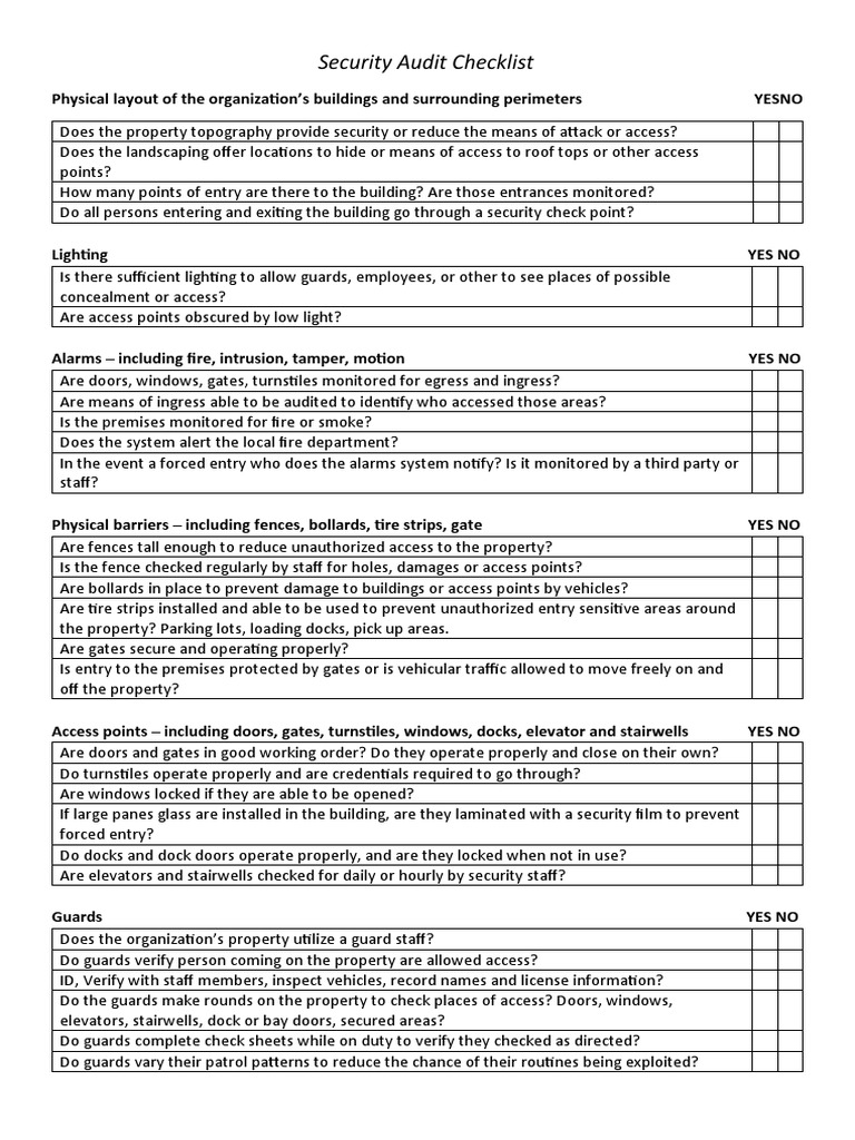 Security Audit Checklist Pdf Computer Security Security