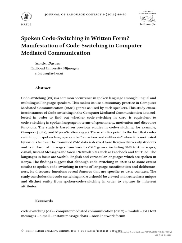 Spoken Code-Switching in Written Form? Manifestation of Code-Switching in Computer Mediated ...