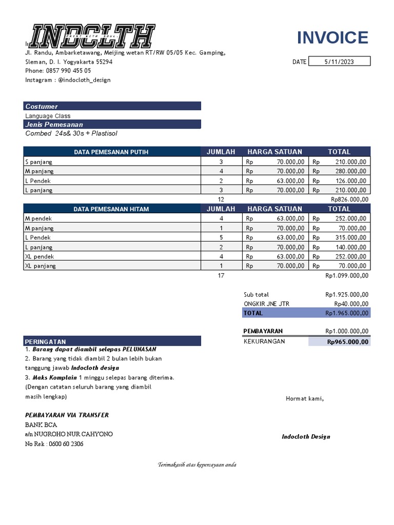 24.INVOICE Language Class - Invoice 1 | PDF