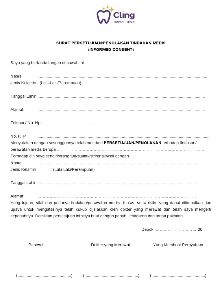 Informed Consent Form - Cling Dental Clinic Cinere | PDF