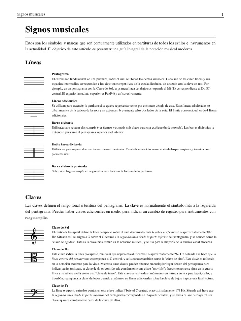 Simbolos para La Notacion Musical | PDF | Clave | Musicología