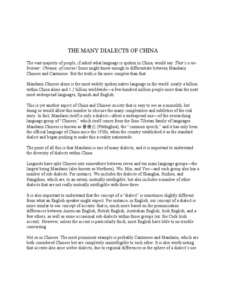 Study of Chinese Language | PDF | Mandarin Chinese | Dialect
