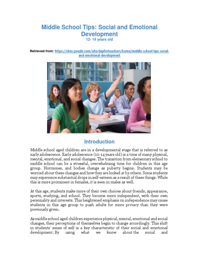 4 Middle School Tips - Social and Emotional Development | PDF ...