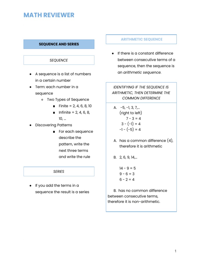 Math Notes gr10 1st Quarter | PDF | Sequence | Summation