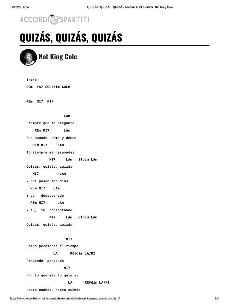 QUIZÁS, QUIZÁS, QUIZÁS Accordi 100% Corretti - Nat King Cole | PDF