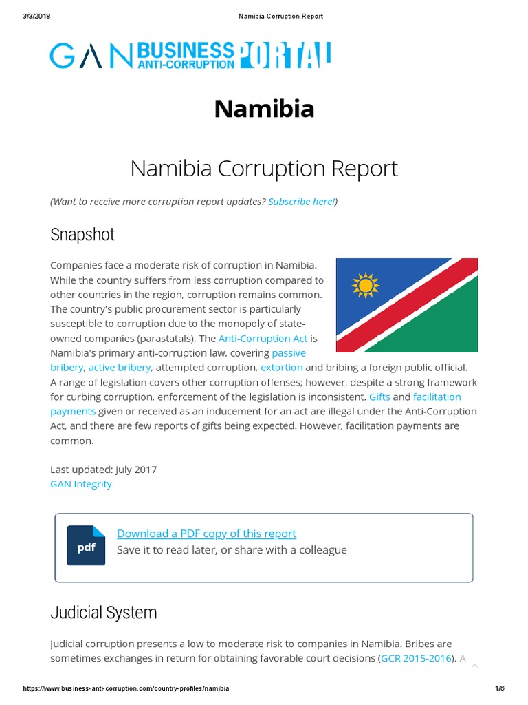 Namibia Corruption Report | PDF | Bribery | Political Corruption