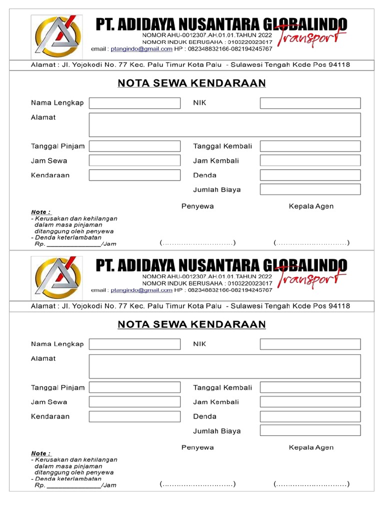 Nota Sewa Mobil PDF | PDF