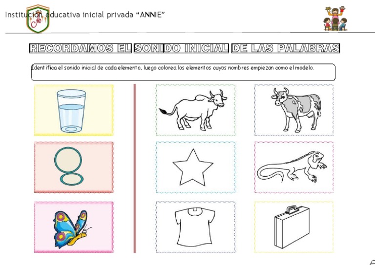 Sonidos iniciales y coloreo educativo | PDF