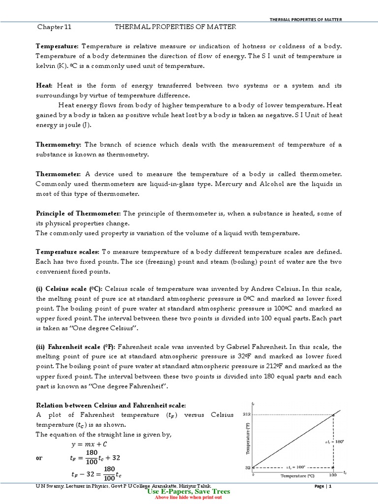 1st Puc Physics Chapter11-Thermal Properties of Matter Notes by U N ...