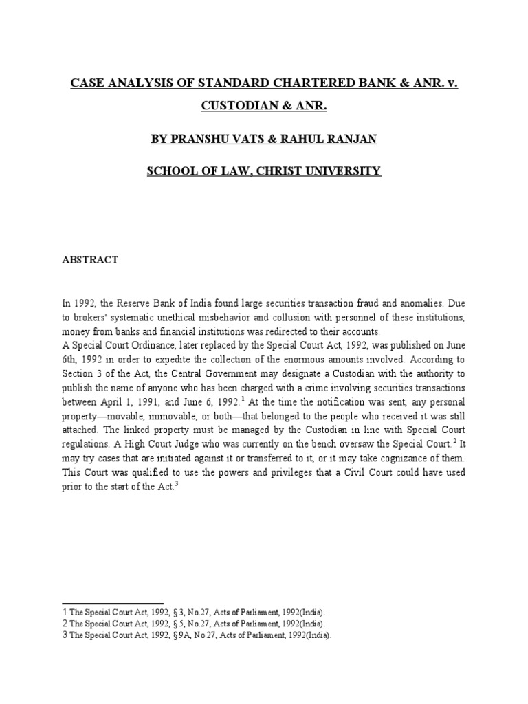Standard Chartered vs. Custodian | PDF | Banks | Securities (Finance)