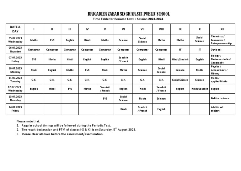 Time Table For PT-1-1 | PDF | Science
