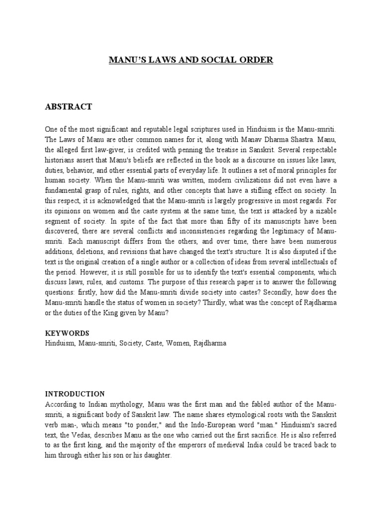 Manu's Laws and Social Order | PDF