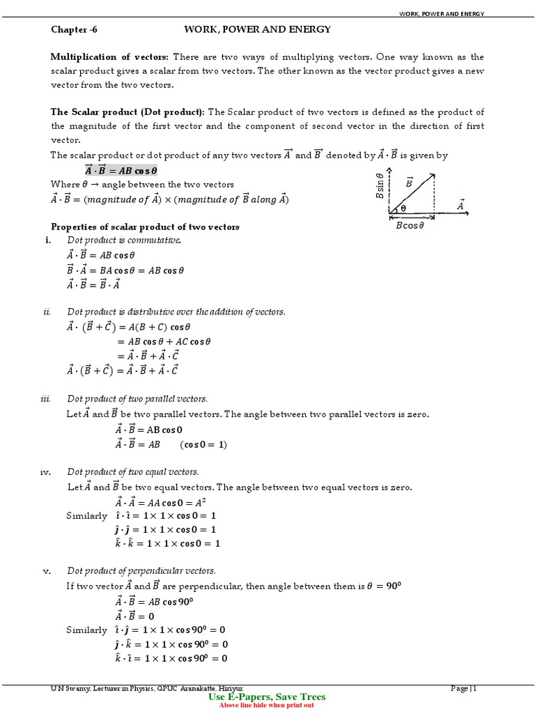 1st Puc Physics Chapter6-Work Power and Energy Notes by U N Swamy | PDF ...