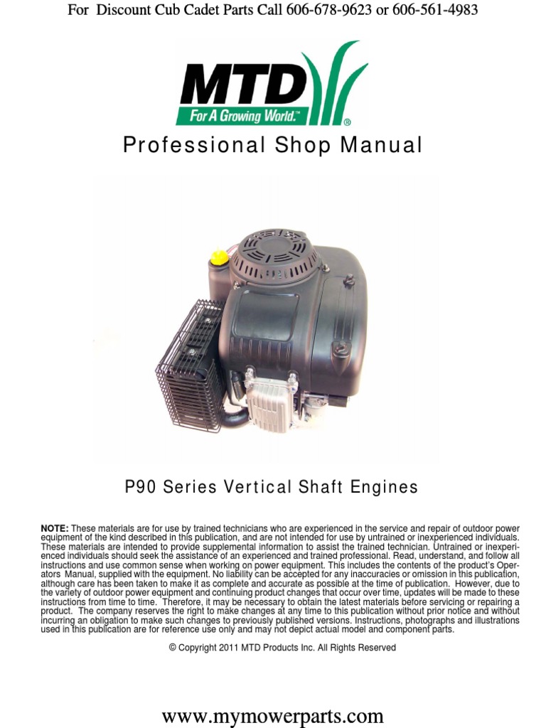 MTD REPAIR MANUAL FOR P90 ENGINE 769 - 06294 - p90 - Engine | Download Free PDF | Motor Oil ...