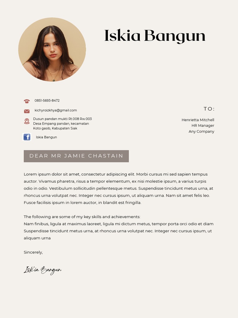 Cream Beige Aesthetic Business Cover Letter | PDF