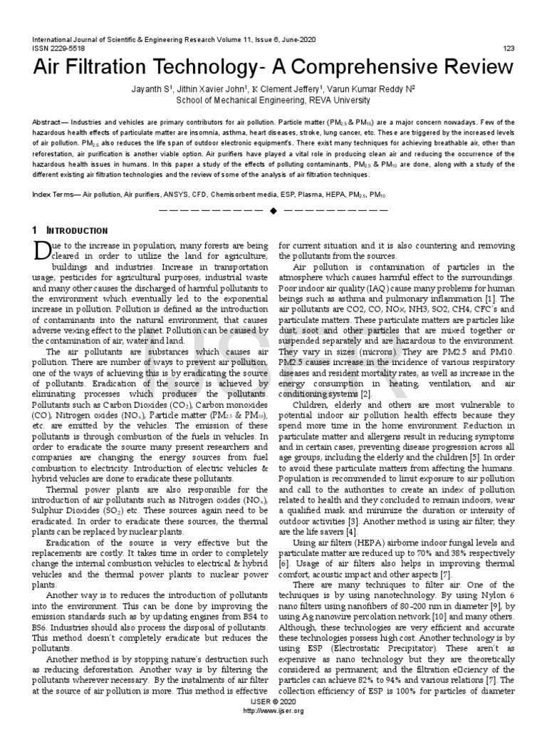 Air Filtration Technology A Comprehensive Review | PDF | Air Pollution ...