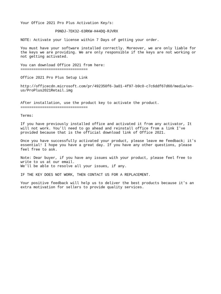 Office 2021 Key | PDF