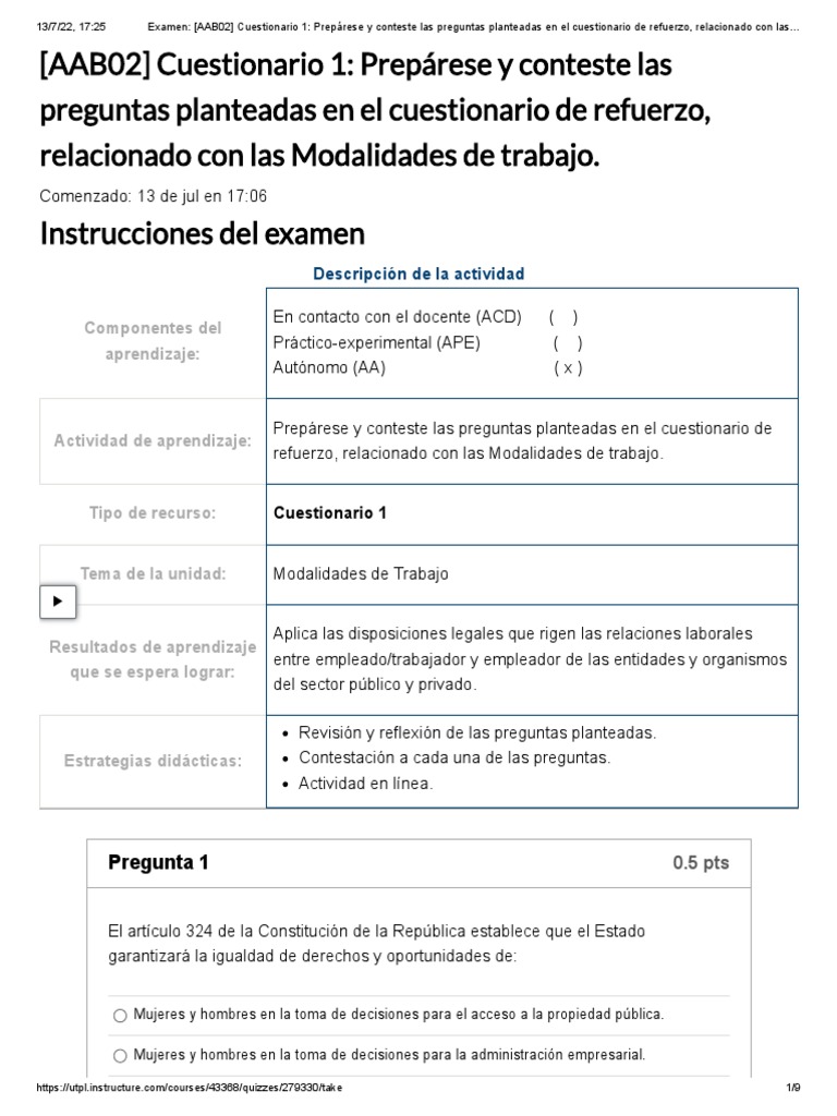 Examen - (AAB02) Cuestionario 1 - Prepárese y Conteste Las Preguntas ...