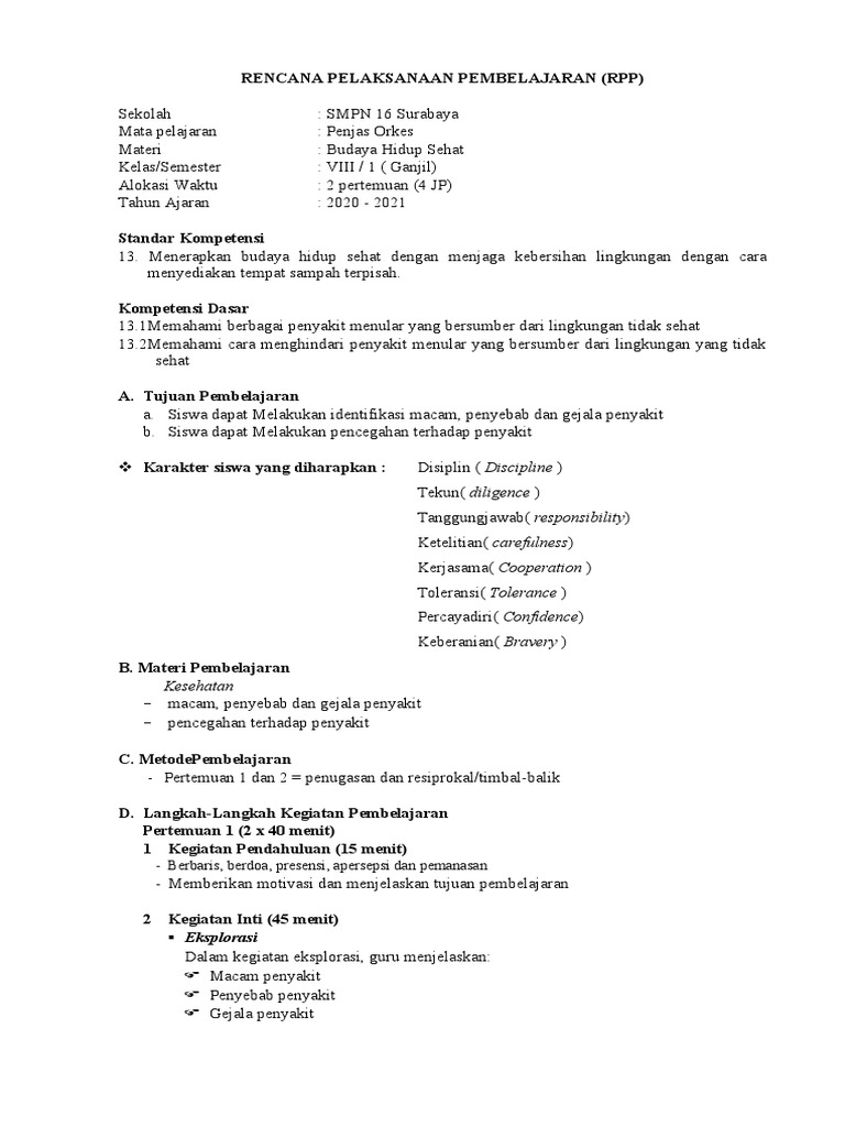 RPP Adiwiyata Pjok Kelas Viii | PDF
