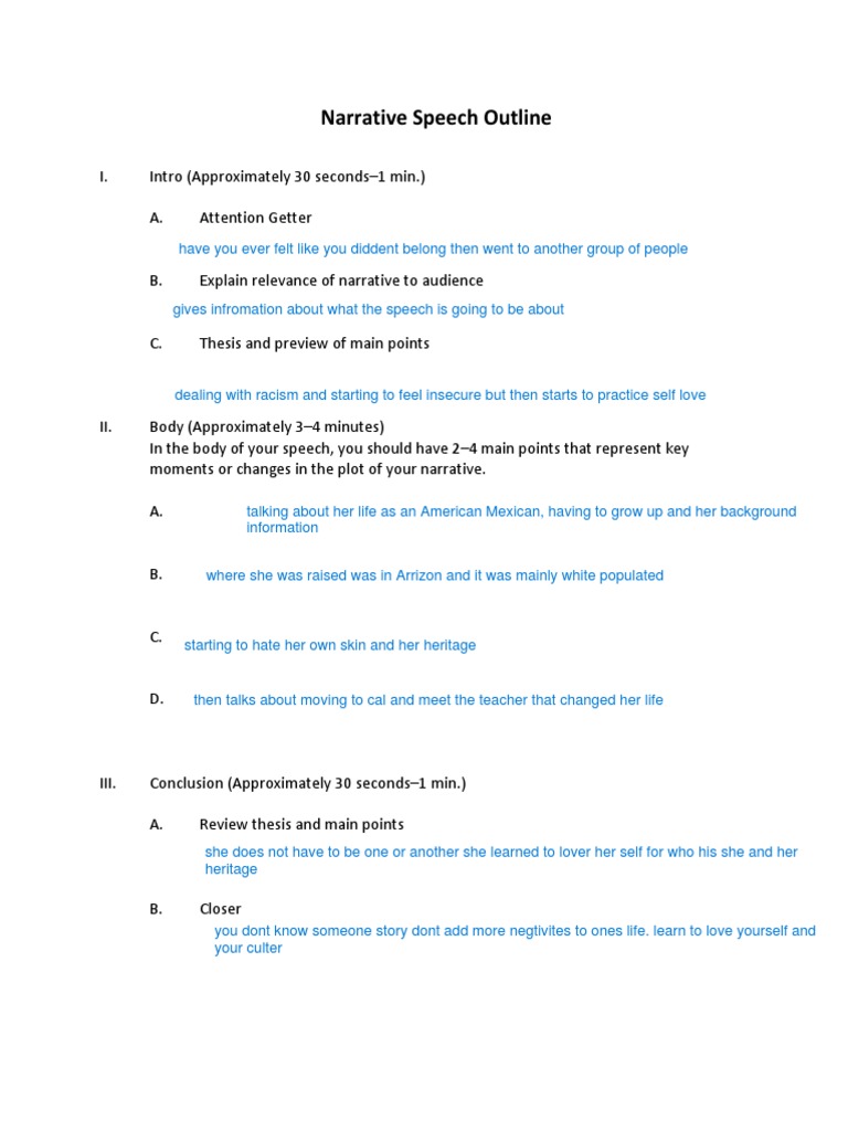 Narrative Speech Outline 1 | PDF Narrative Speech Outline 1 | PDF