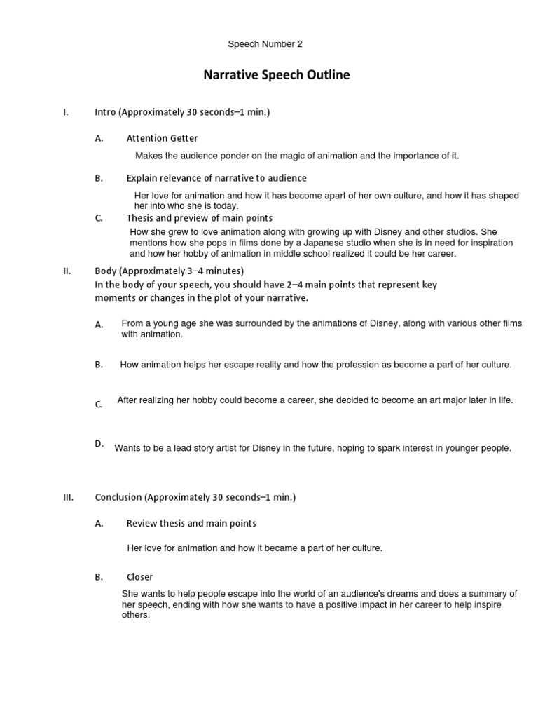 Narrative Speech Outline-1 | PDF