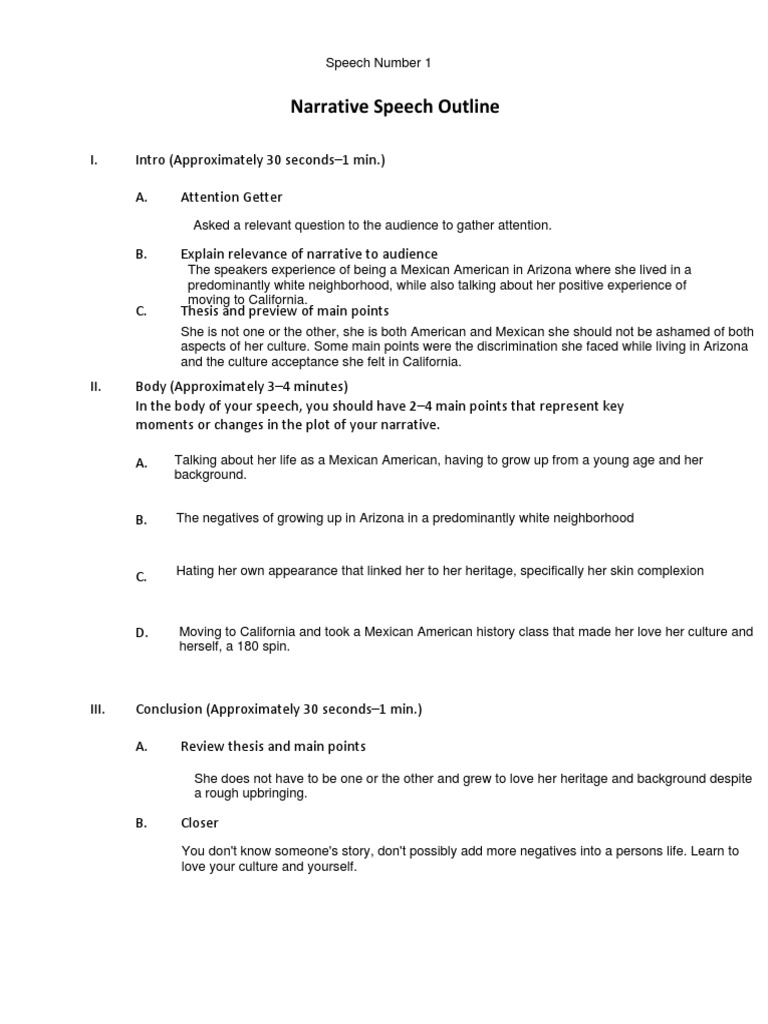 Narrative Speech Outline | PDF