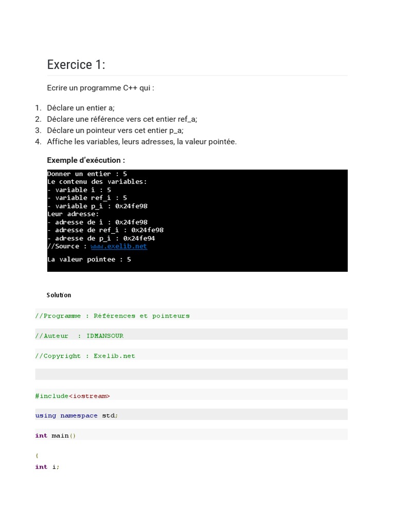 Exercice Pointeur | PDF | Pointeur (programmation) | C