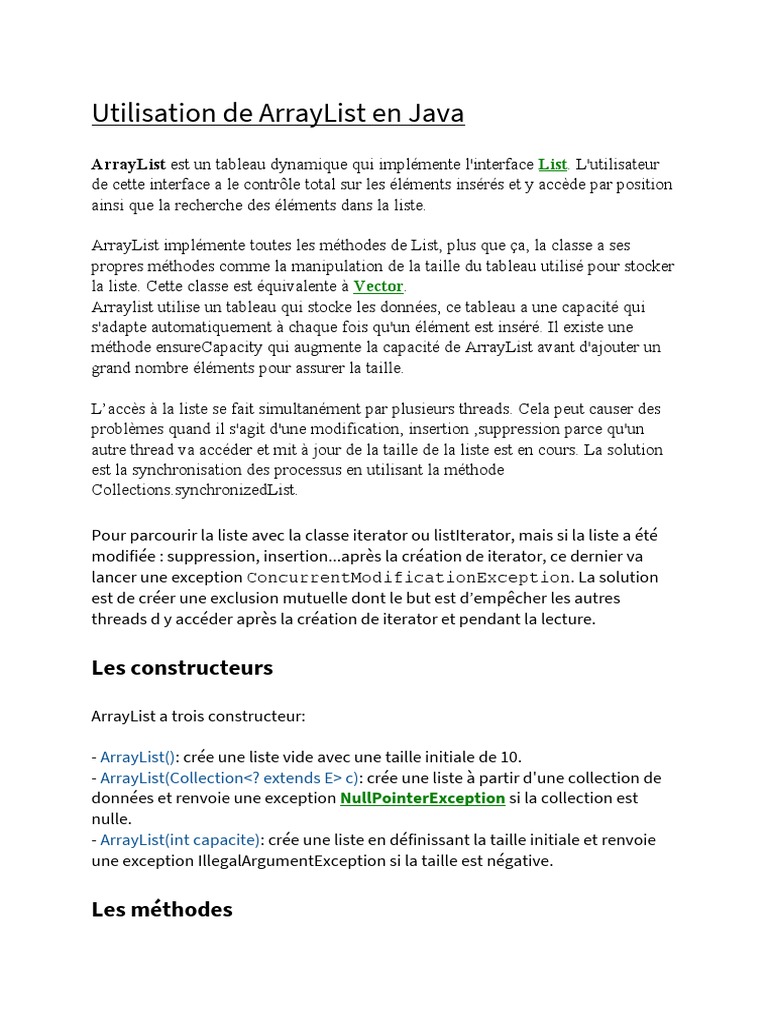 Les M2thode de Arraylist Java | PDF | Thread (informatique) | Java (Langage de programmation)
