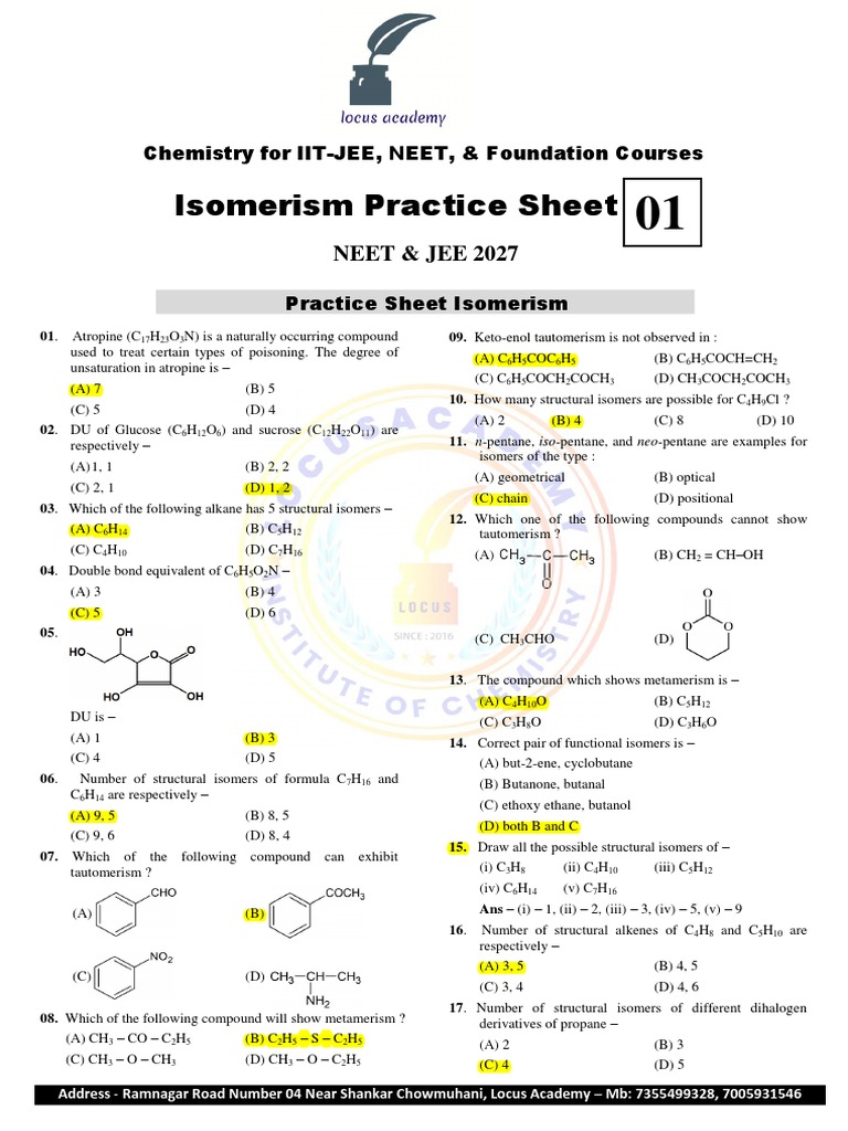 Isomerism Practice | PDF | Isomer | Chemical Substances