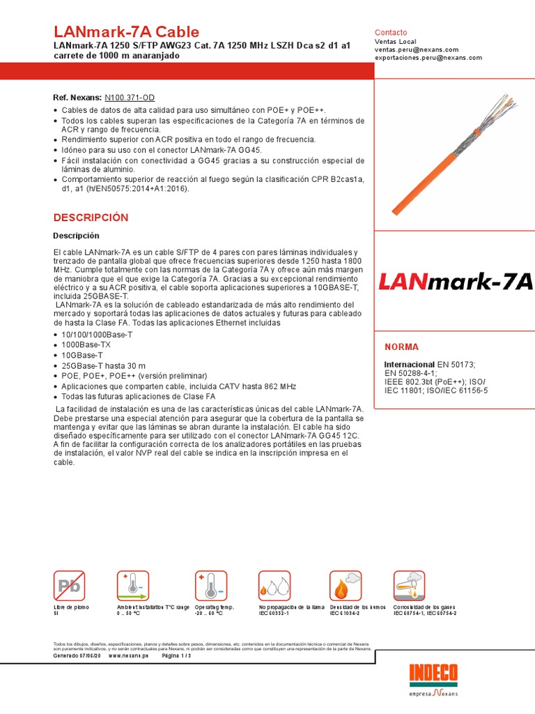 LANmark 7A 1250 S FTP AWG23 Cat 7A 1250MHz LSZH Orange 1000m | PDF | Electricidad | Metrología